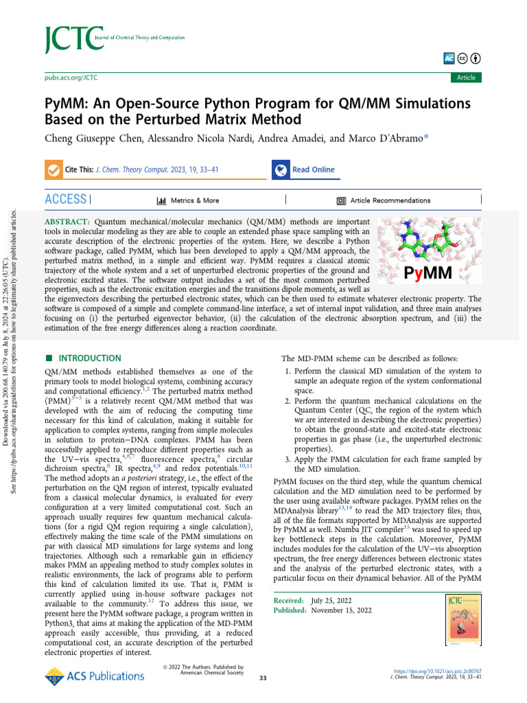 Chen Et Al 2022 Pymm An Open Source Python Program For QM MM ...