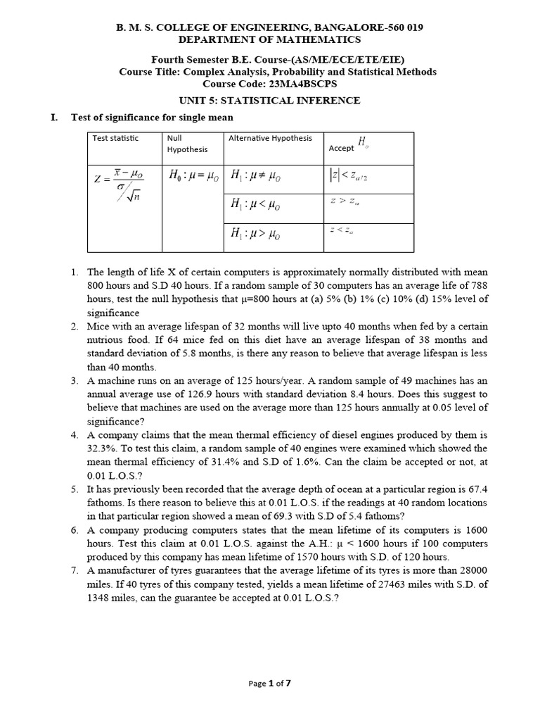 UNIT 5 23CPS Updated | PDF | Statistics | Statistical Hypothesis Testing