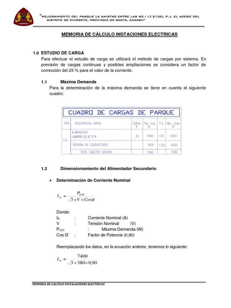 Memoria de Calculo Instalaciones Electricas | PDF | Materiales | Cantidades fisicas