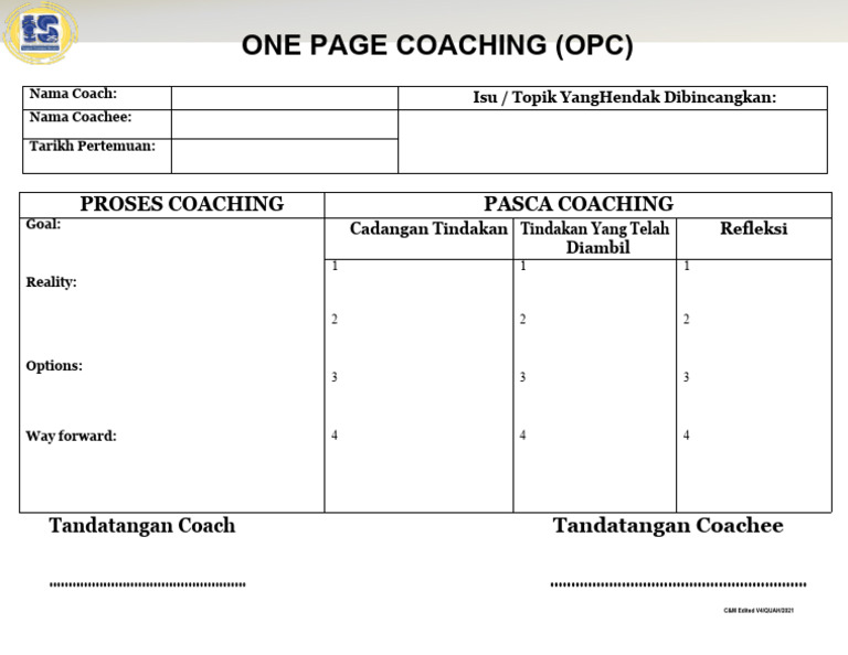 Borang One Page Coaching | PDF