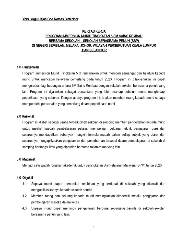 KERTAS CADANGAN PROGRAM IMMERSION T5 | PDF
