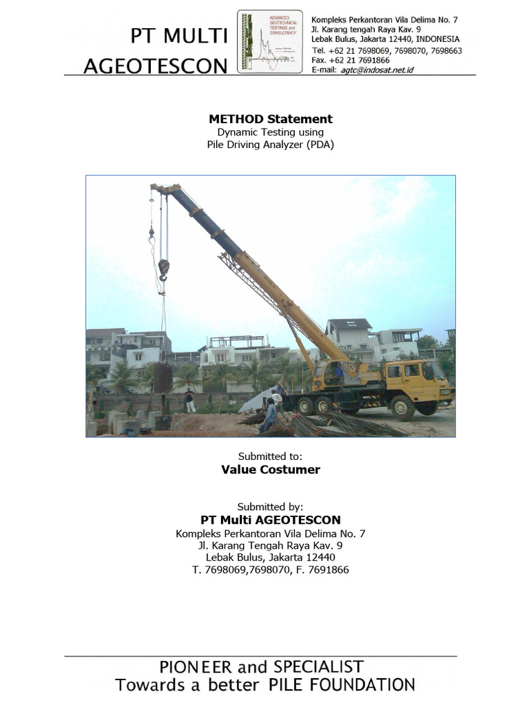Method Statement PDA Test 06012015 | PDF | Deep Foundation