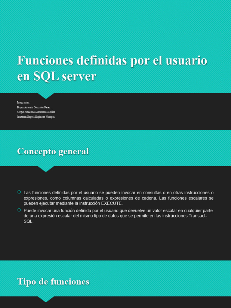 Funciones Definidas Por El Usuario en SQL Server | PDF | SQL | Servidor ... Funciones Definidas Por El Usuario en SQL Server | PDF | SQL | Servidor ...