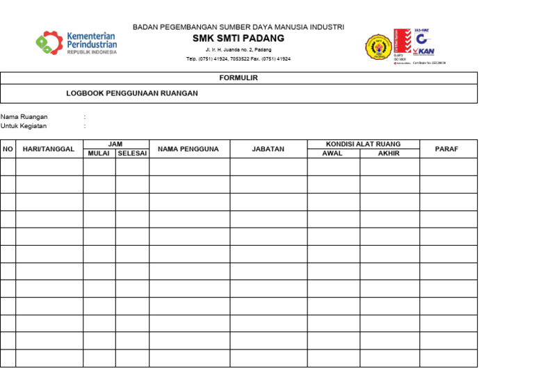 LOGBOOK Pemakaian Ruangan | PDF