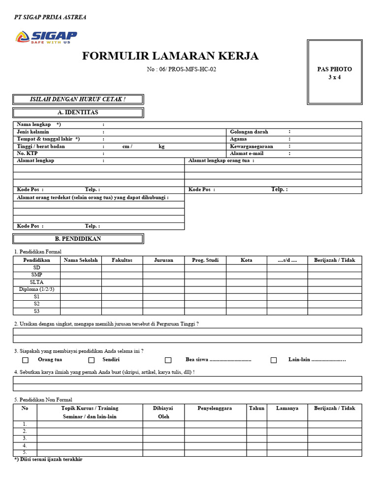 01. Form Biodata Karyawan (FG) | PDF