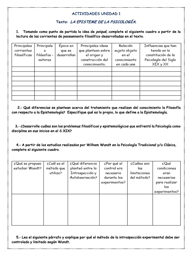 Actividad Unidad I. La Episteme de La Psicologi Üa | PDF | Sicología ...