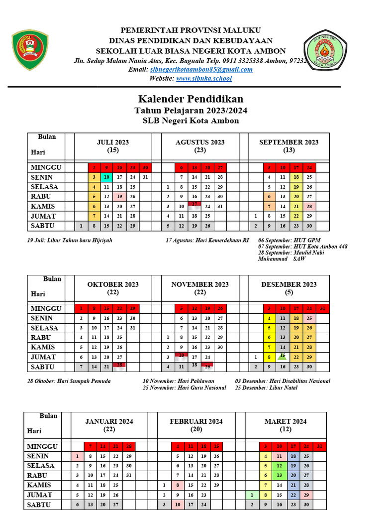 Kalender Pendidikan SLB Ambon 2023/2024 | PDF