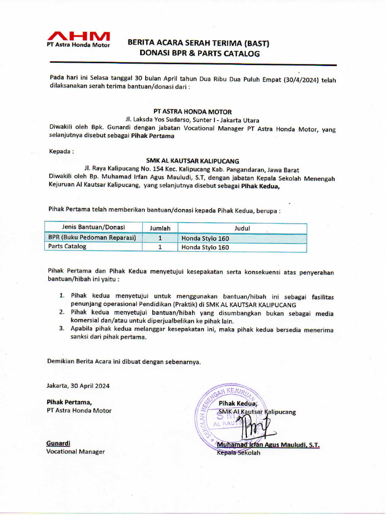 Berita Acara Serah Terima BPR | PDF