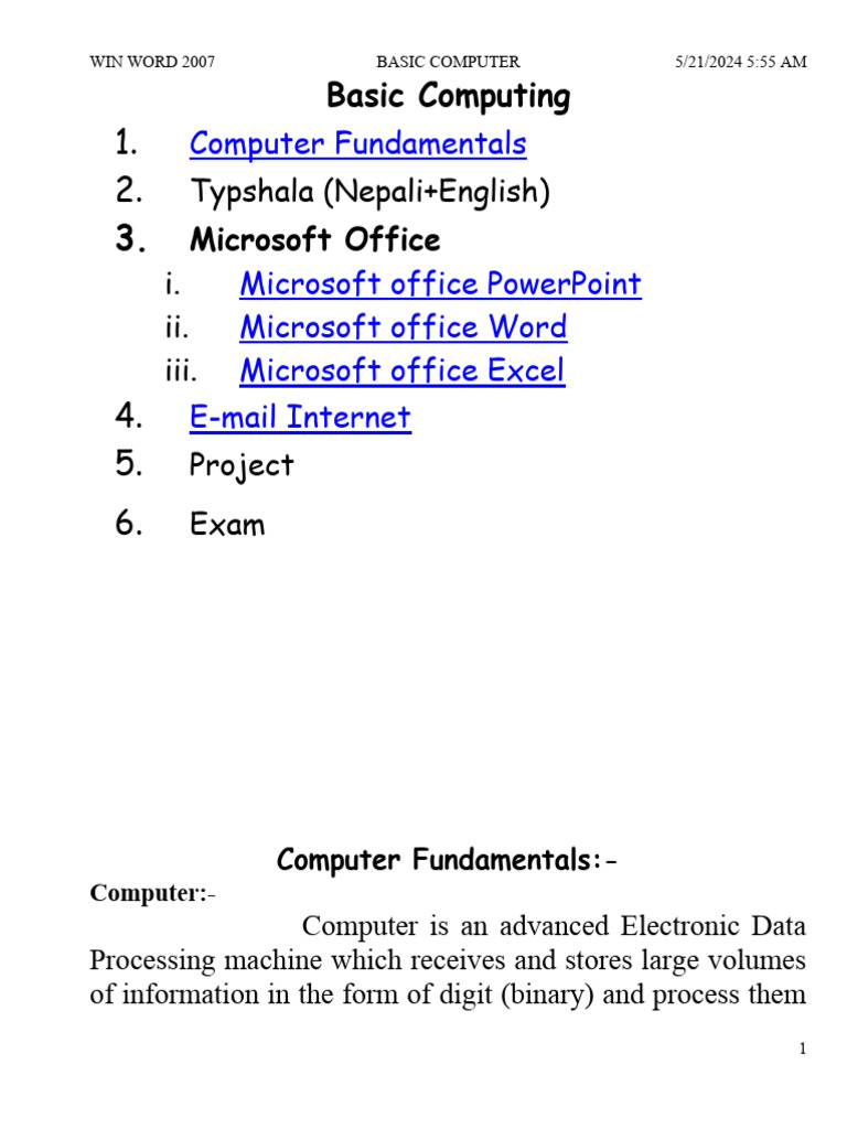 Advance Basic Computing | PDF | Input/Output | Personal Computers