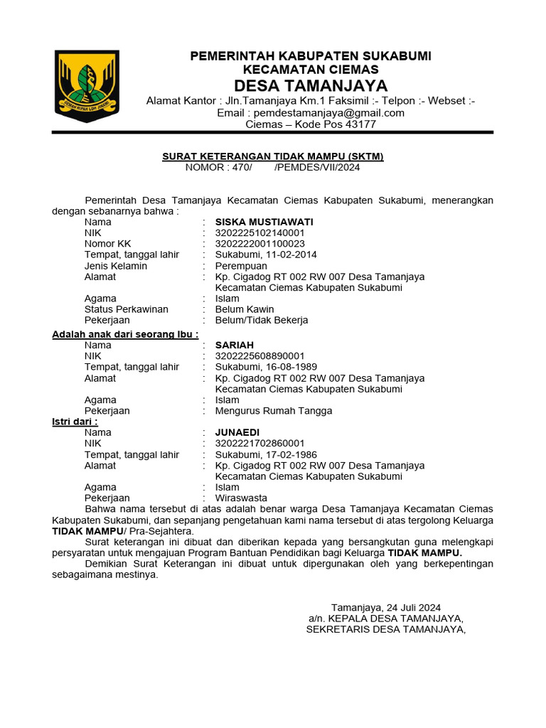SKTM Siswa 2024 | PDF