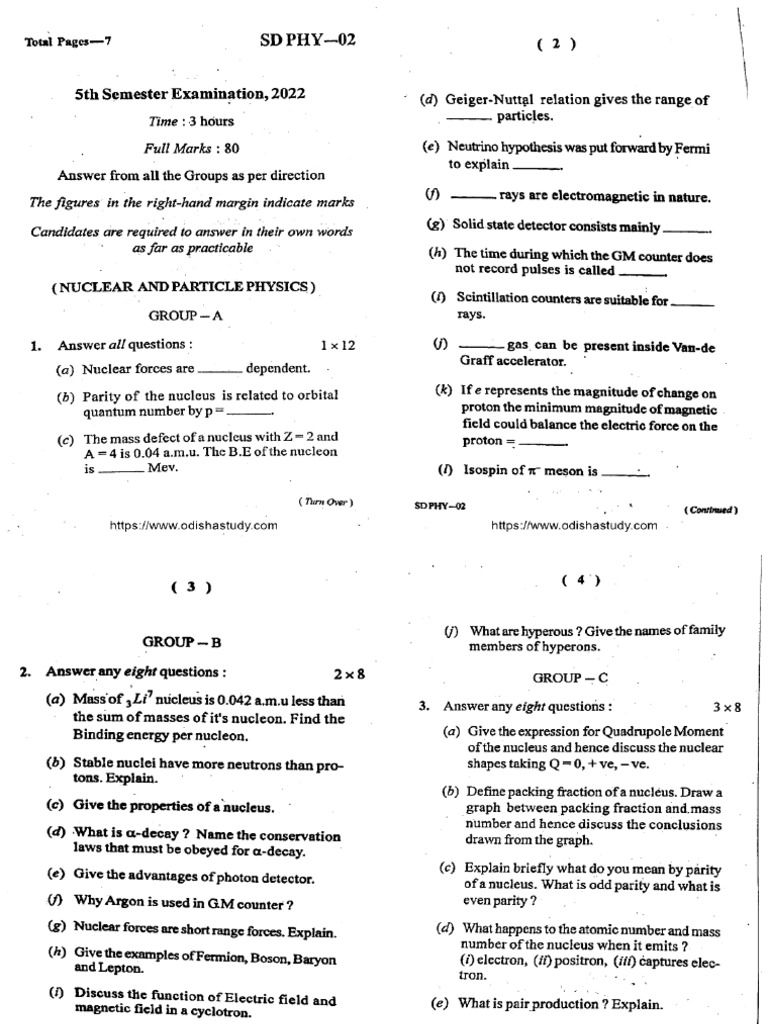 5 Sem Physics Nuclear and Particle Physics SD Phy 02 2022 | PDF