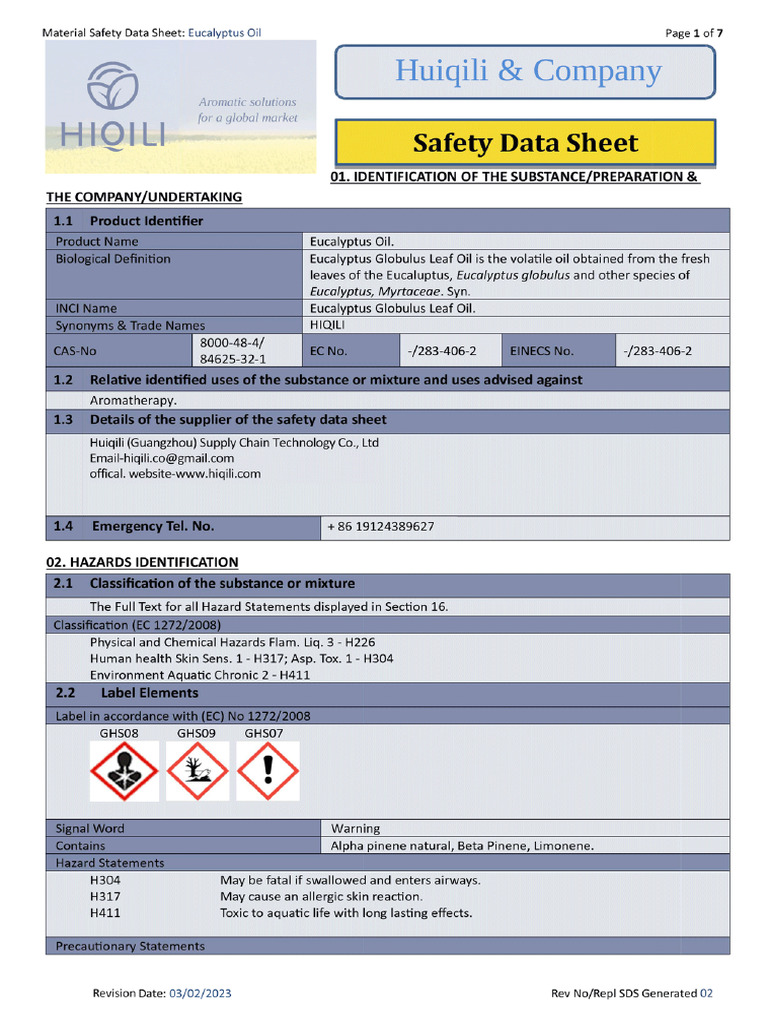 Eucalyptus Oil - SDS | PDF