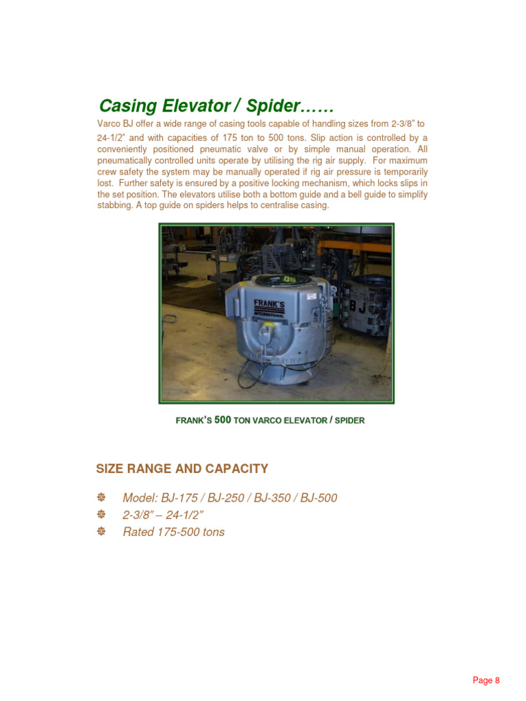 Casing Elevator Specifications and Safety | PDF