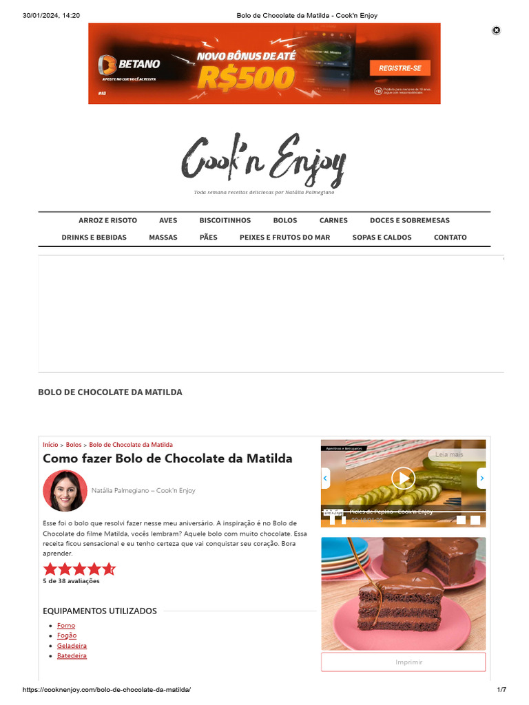Bolo de Chocolate da Matilda - Cook'n Enjoy | PDF | Chocolate | Bolos
