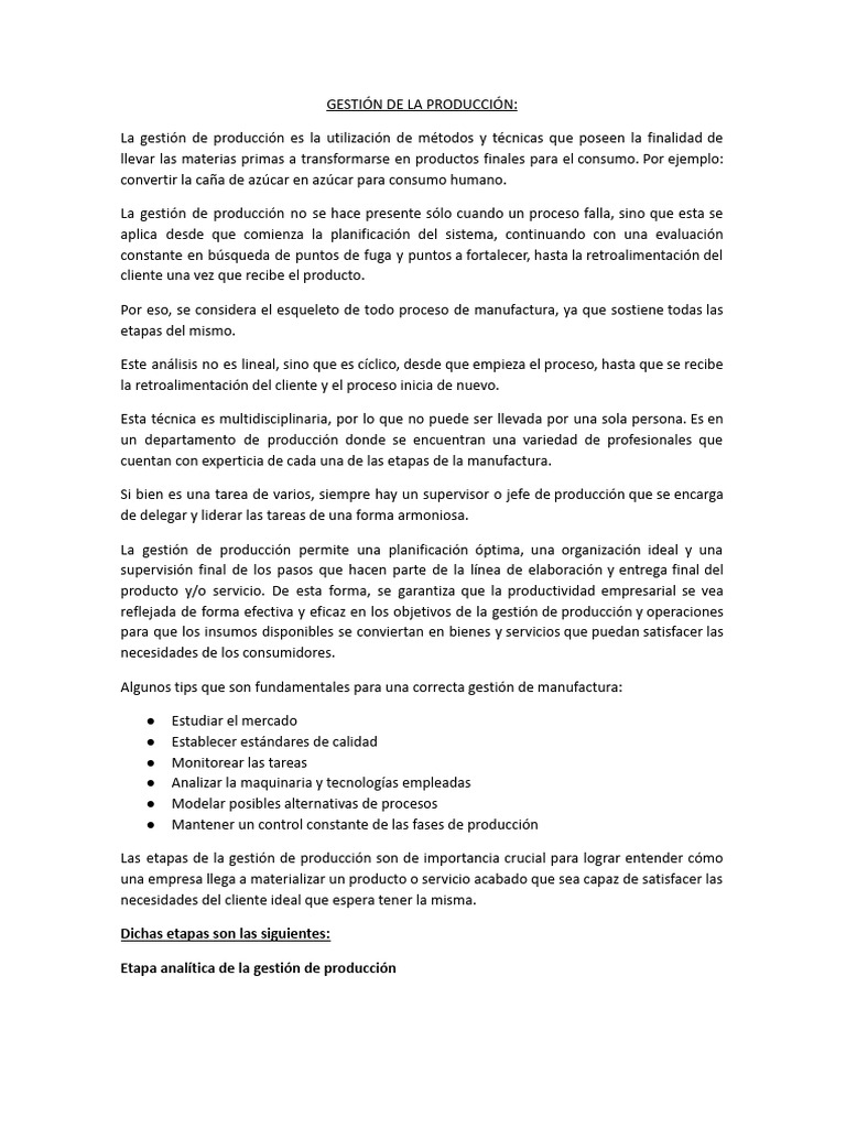Gesti-N de La Producci-N | PDF | Calidad (comercial) | Business