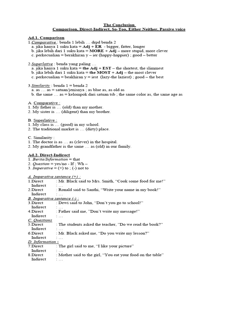 Degrees of Comparison, So Too, Direct-Ind, Passive | PDF