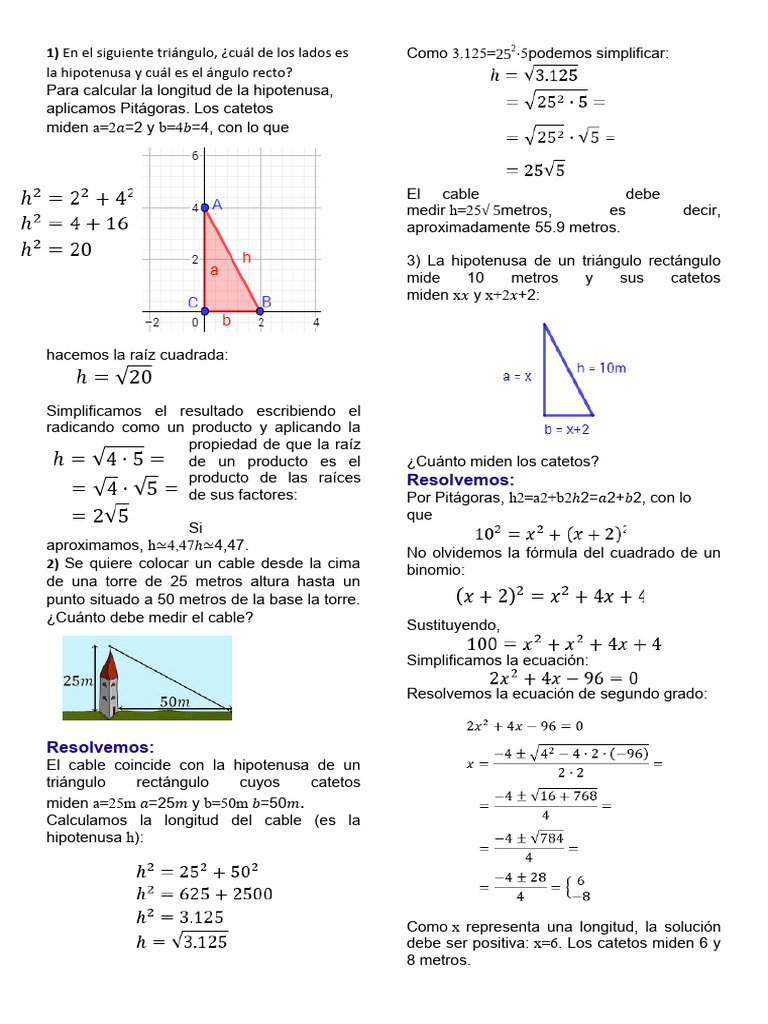 Practica Resuelta de Pitagoras | PDF | Triángulo | Geometría Elemental