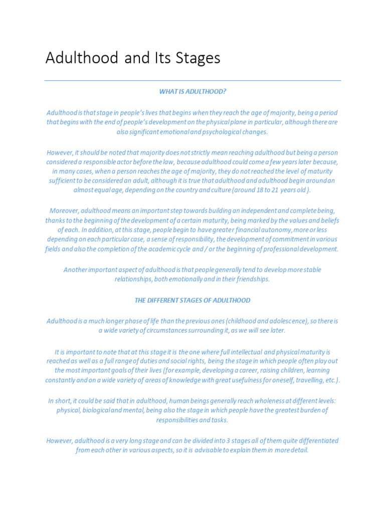 Stages of Adulthood Explained | PDF | Adults | Adolescence