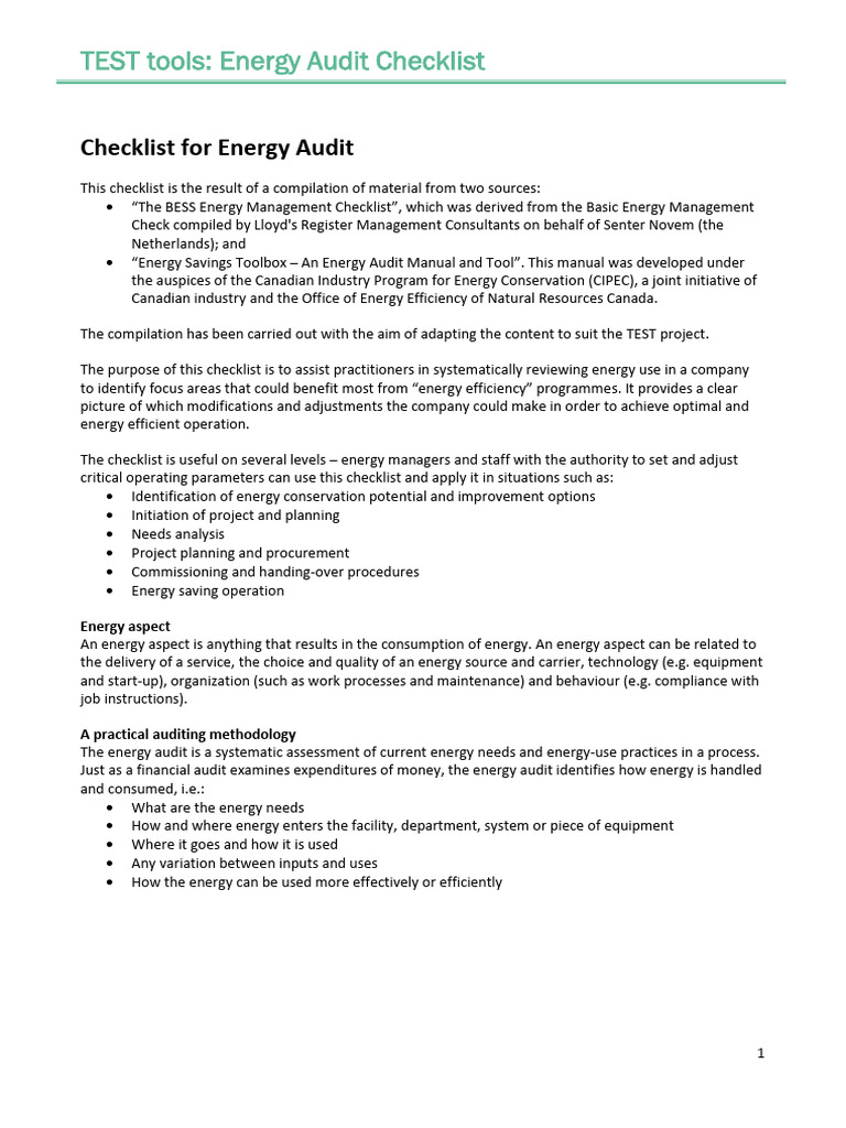 T-1.7-Energy-Audit-checklist | PDF | Boiler | Air Conditioning