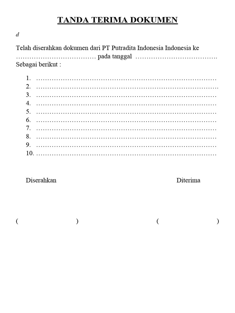 contoh tanda terima dokumen | PDF