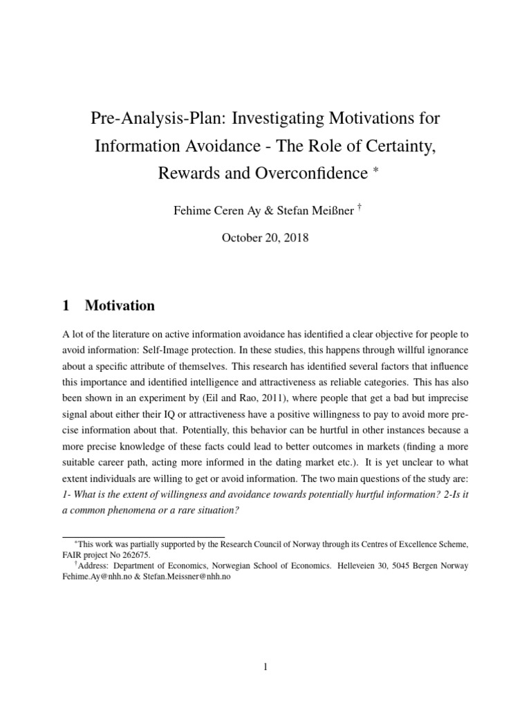 Pre-Analysis-Plan Fehime Ceren Ay - Stefan Meissner | PDF | Experiment | Hypothesis