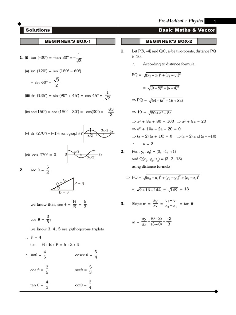 NEET Basic Mathematics Solutions | PDF | Trigonometry | Trigonometric ...