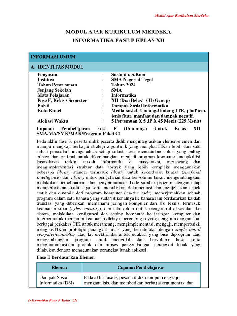 Modul Ajar BAB 5 Dampak Sosial Informatika | PDF | Ilmu Sosial
