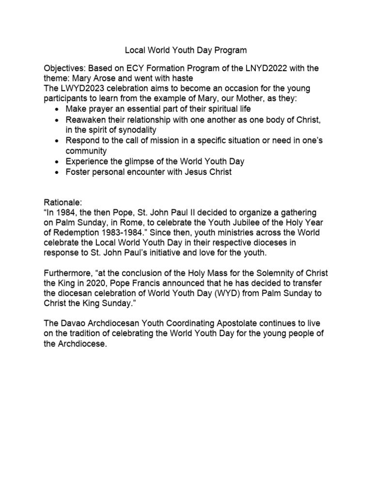 Local World Youth Day 2023 Program | PDF | Diocese | Catholic Church