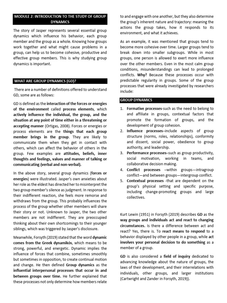 Module 2 - Introduction To The Study of Group Dynamics | PDF | Sociology | Psychology