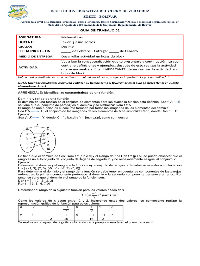 Guia # 2 Matem 10° | PDF | Función (Matemáticas) | Fahrenheit