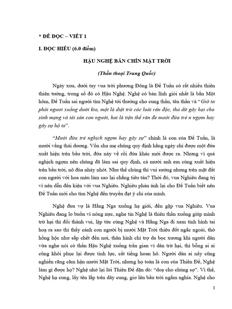 Đề ktra 10 - thần thoại | PDF