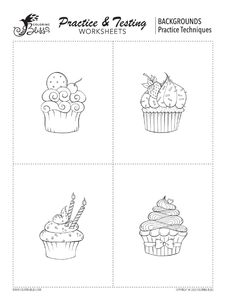Coloring Practice Worksheets Backgrounds CUPCAKES | PDF