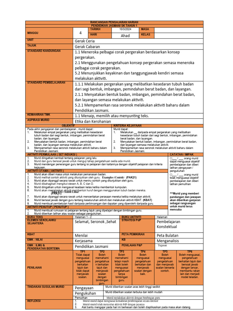 M4 RPH PJ THN 1 2024-2025 | PDF