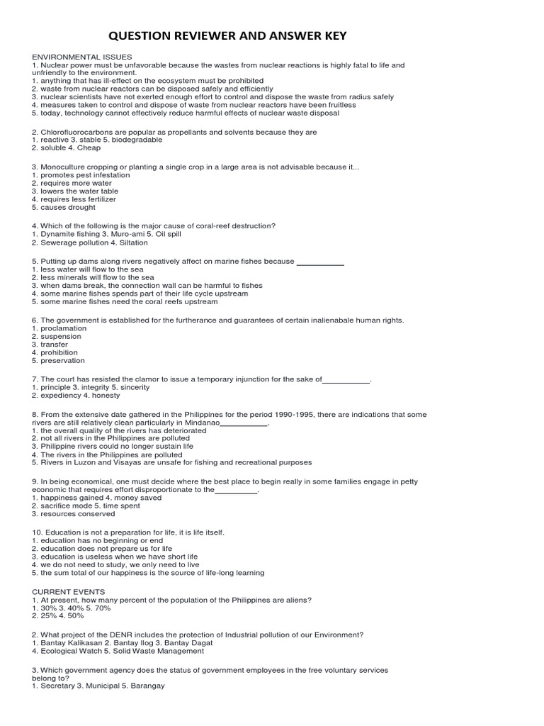 Questions-with-answer-keys (1) | PDF | Water | Waste