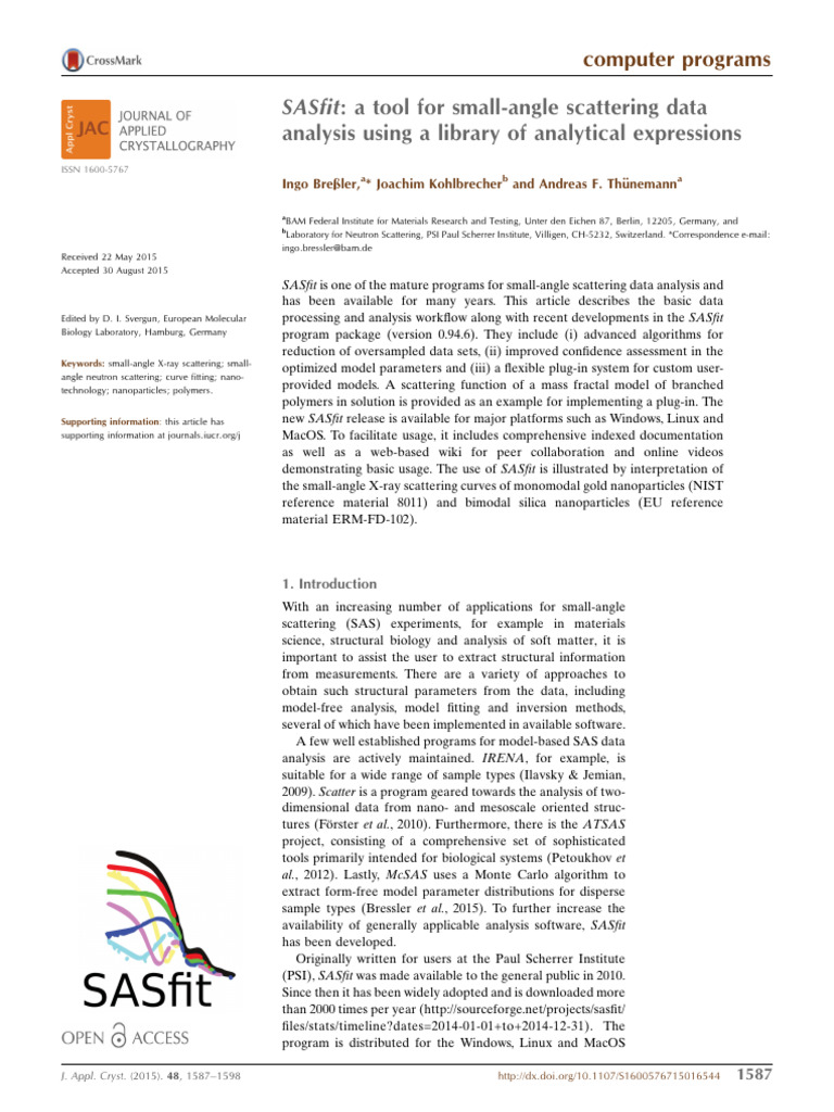 Sasfit: A Tool For Small-Angle Scattering Data Analysis Using A Library of Analytical ...