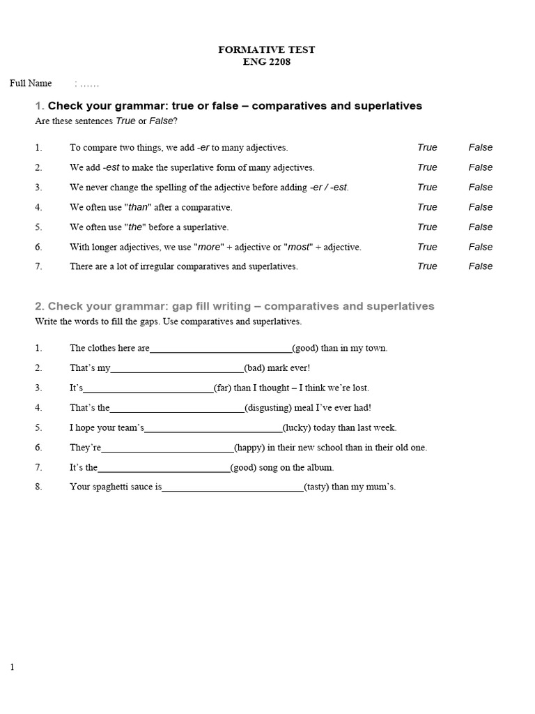 Eng 2208 Formative Test | PDF | Adjective | Syntax