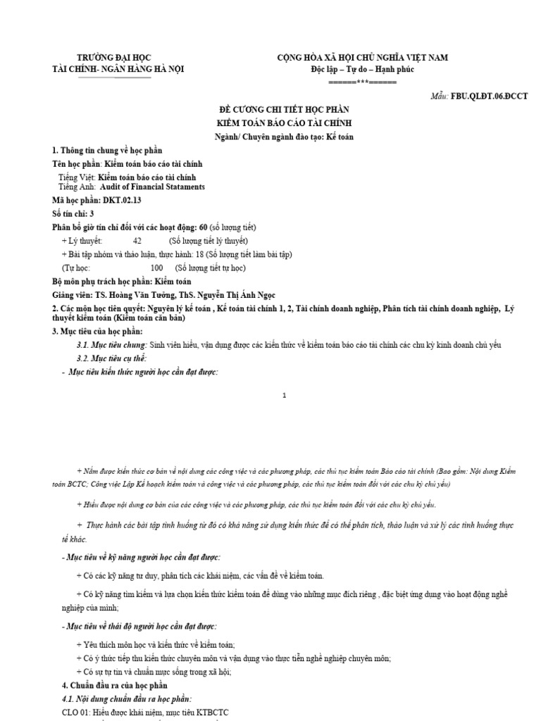 40. ĐỀ CƯƠNG CHI TIẾT HP - Kiểm toán BCTC | PDF