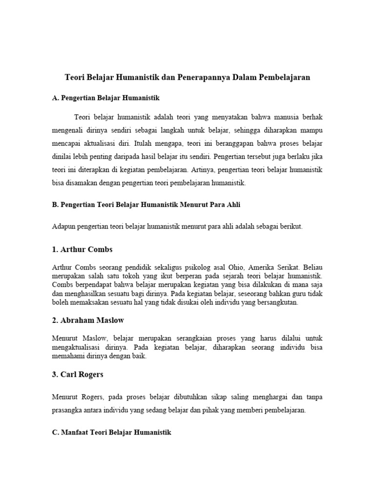 Teori Belajar Humanistik dalam Pendidikan | PDF