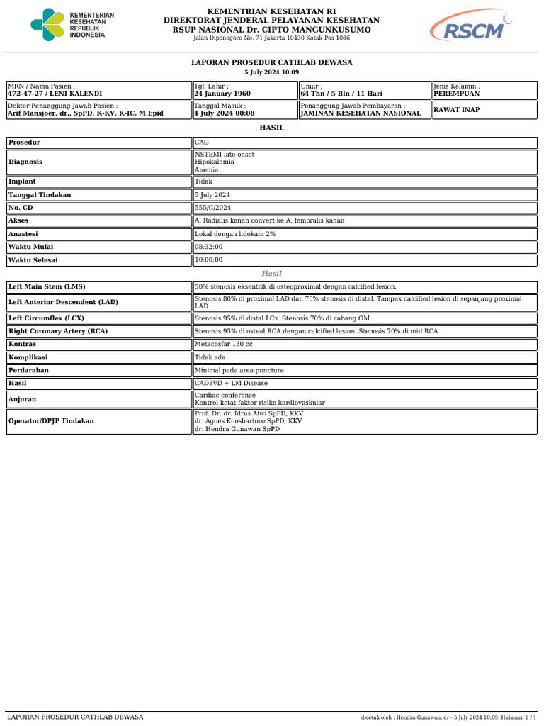 Laporan Prosedur Cathlab Dewasa - 472-47-27 | PDF