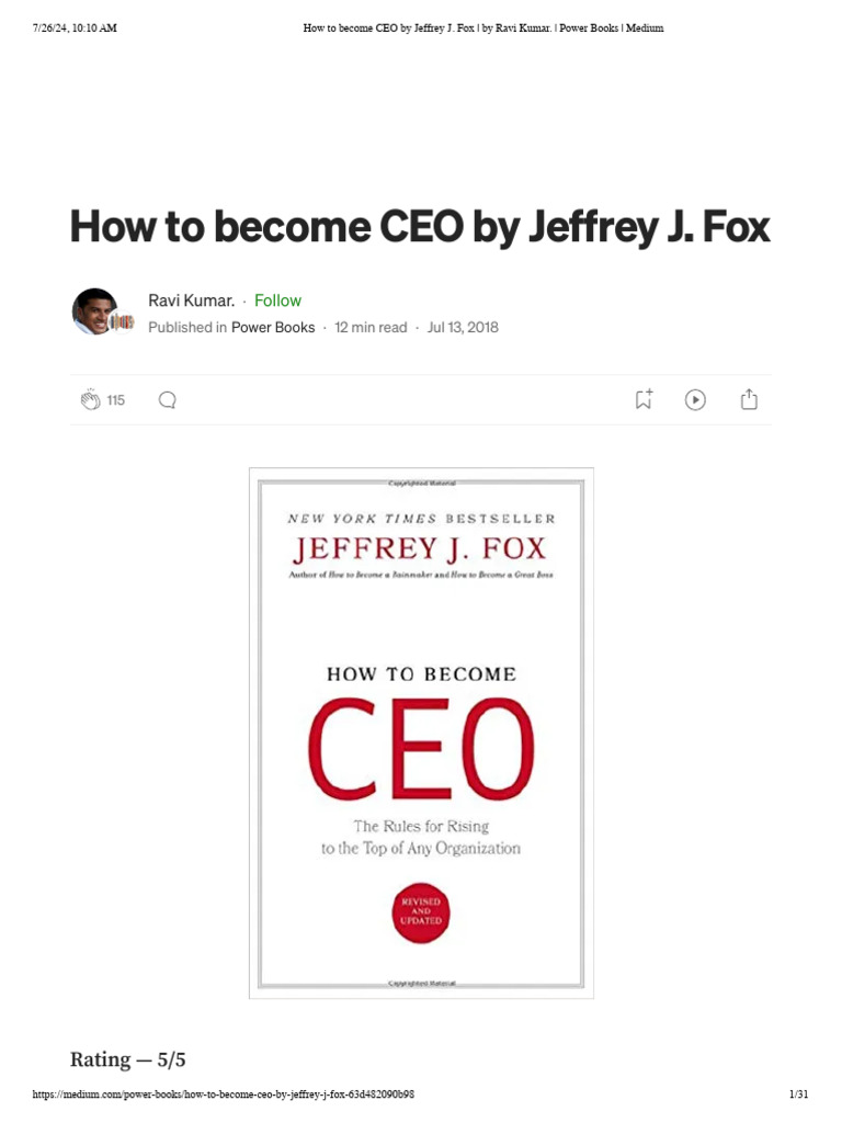 How To Become CEO by Jeffrey J. Fox - by Ravi Kumar. - Power Books ...