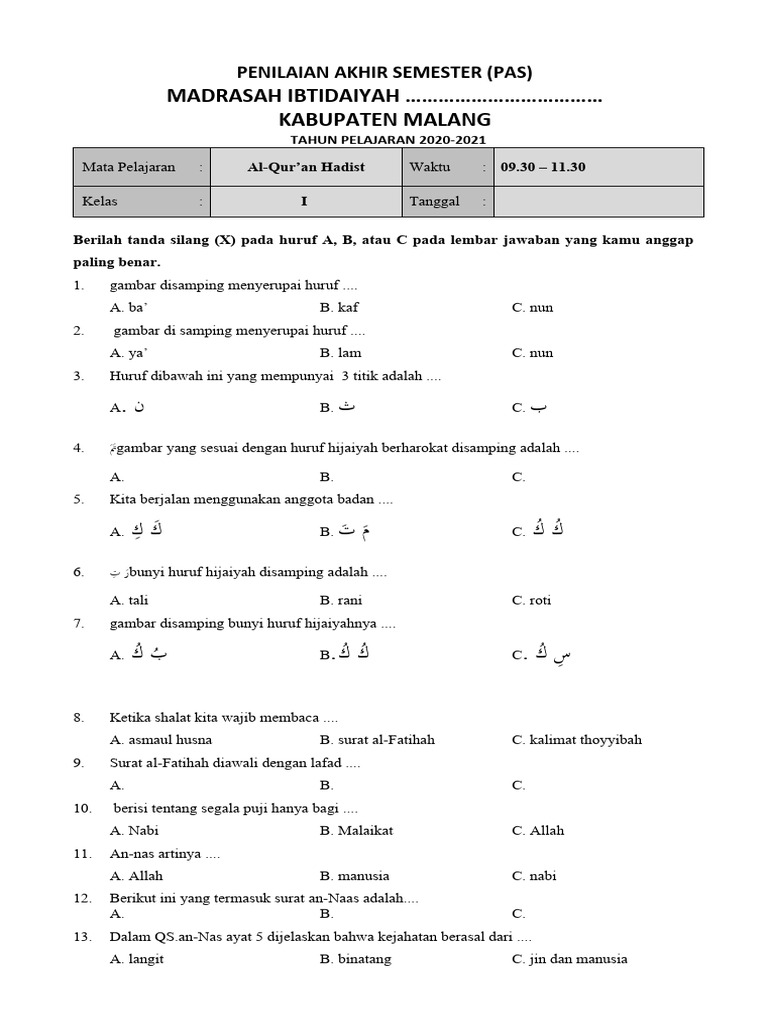 NASKAH SOAL PAS QH_1 2020-2021 | PDF