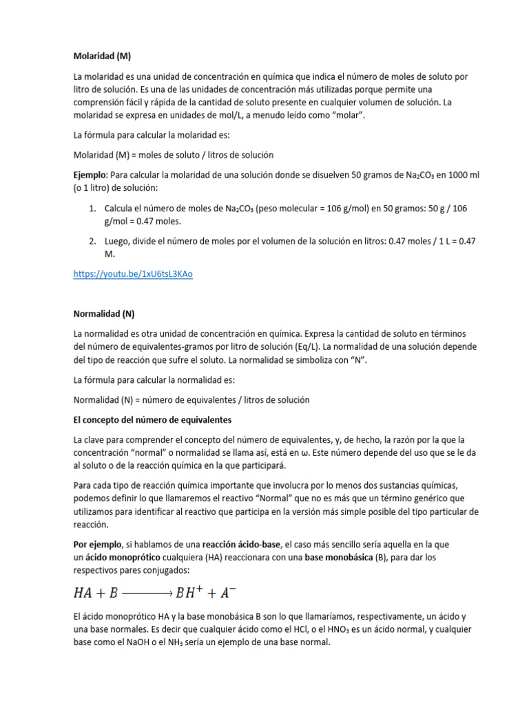 Molaridad y Normalidad | PDF | Concentración | Redox