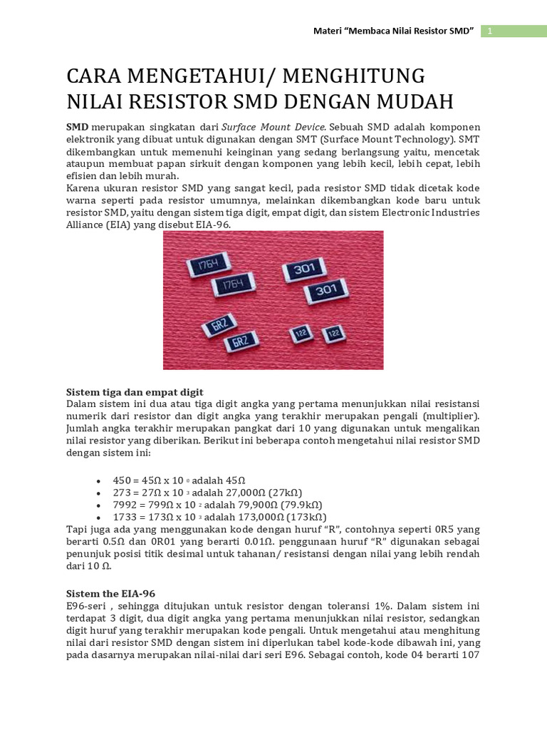 Cara Membaca Resistor SMD dengan Mudah | PDF | Teknologi & Rekayasa