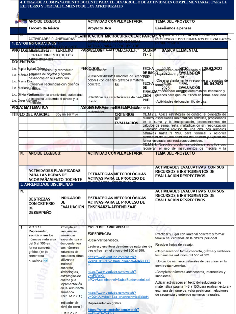 Pud N 3 Matemàtica Tercero 2022-2023 | PDF | Sustracción | Evaluación