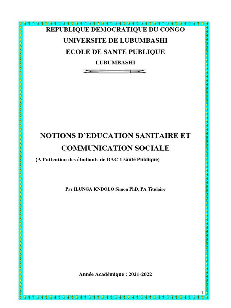 Notions d'Éducation Sanitaire en Santé Publique | PDF | Promotion de la ...