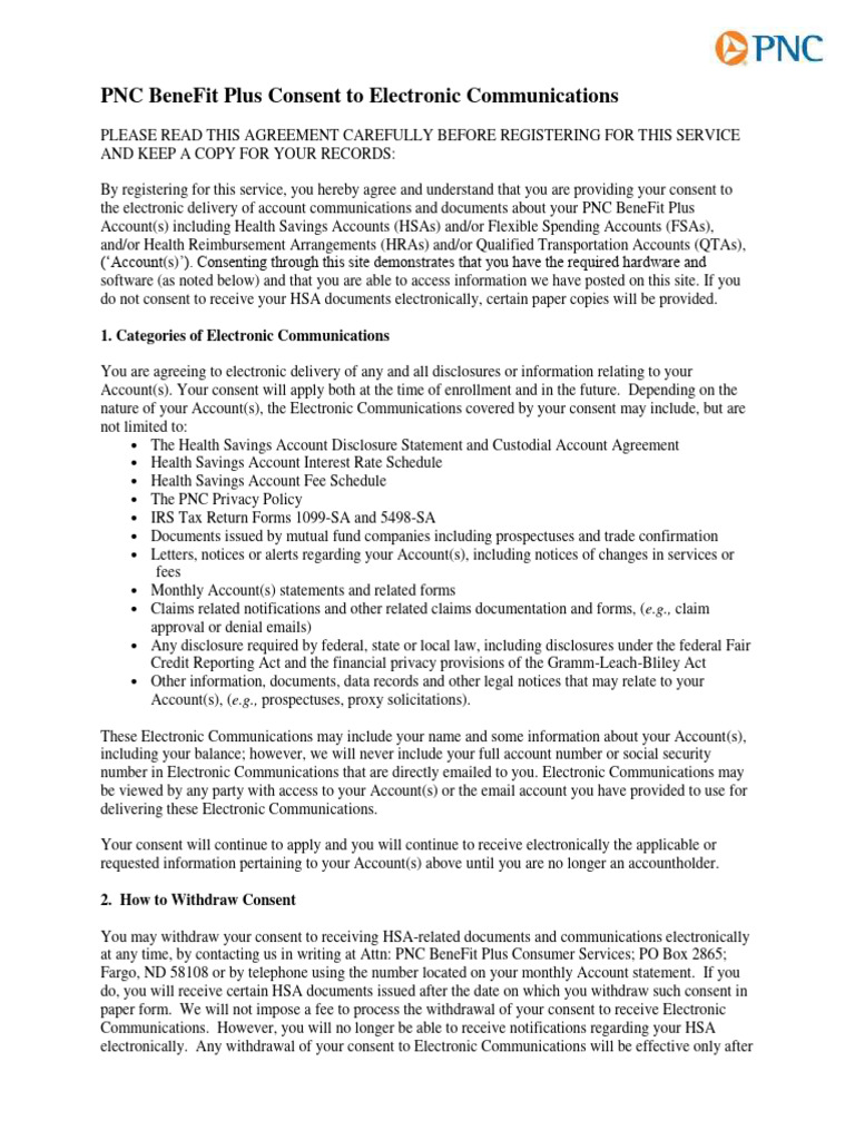 PNC Benefit Plus Consent To Electronic Communications | PDF | Health ...