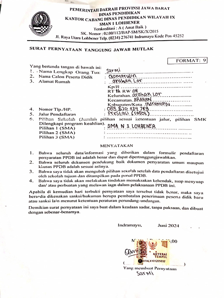 Qomarudin Surat SPTJM | PDF