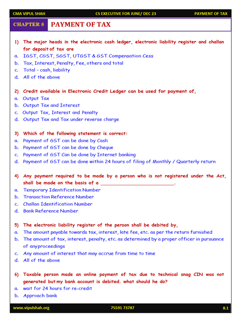 CHAPTER 8 PAYMENT OF TAX | PDF | Payments | Taxes