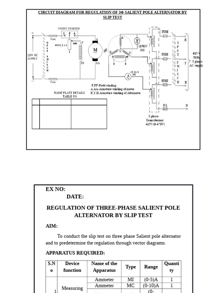 EX_NO_3_REGULATION_OF_THREE_PHASE_SALIENT_POLE_ALTERNATOR_BY_SLIP ... EX_NO_3_REGULATION_OF_THREE_PHASE_SALIENT_POLE_ALTERNATOR_BY_SLIP ...