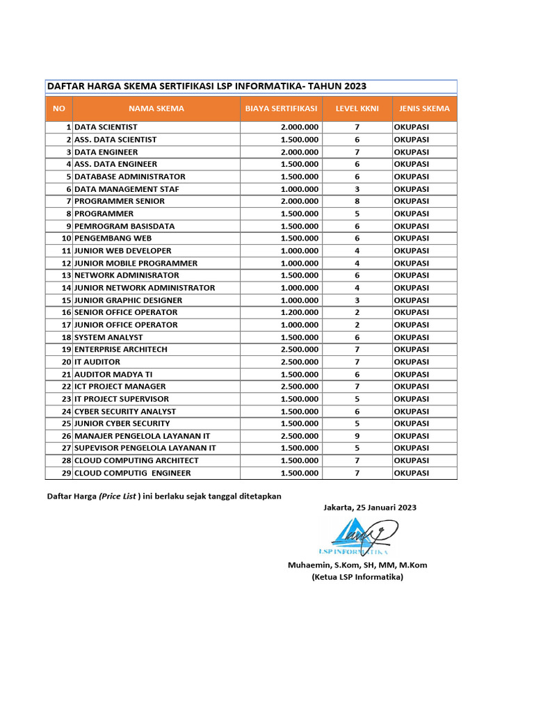 Daftar Skema & Level LSP Informatika | PDF